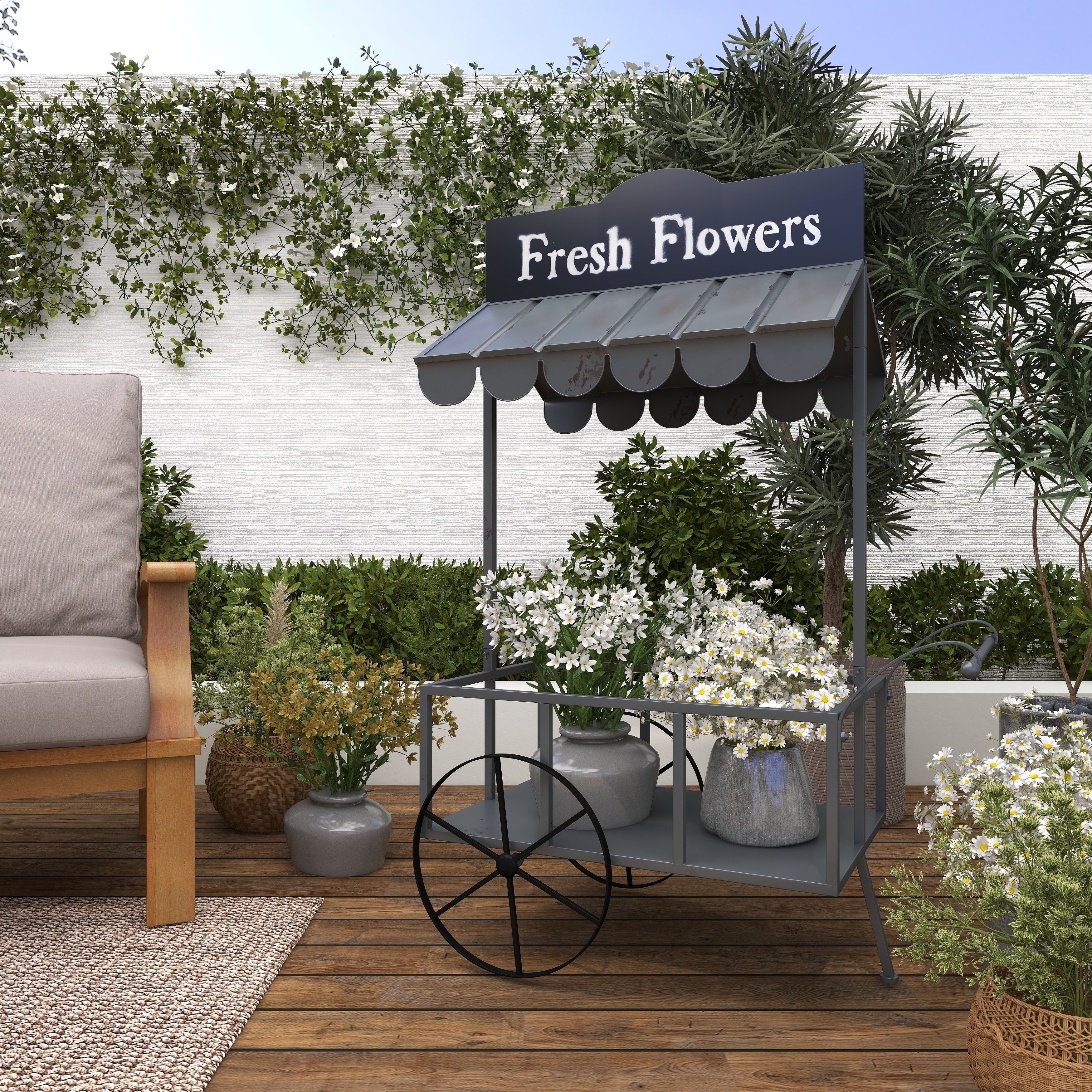 Black Metal Indoor Outdoor Flower Cart Indoor Outdoor Black Metal Indoor Outdoor Flower Cart Indoor Outdoor