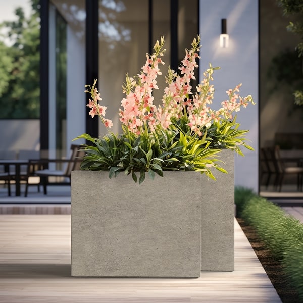 Tall Concrete Rectangle Plant Boxes / Large Indoor and Outdoor Flower ...