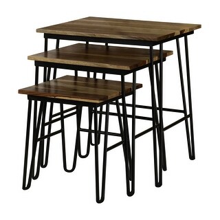 Chisholm Natural and Black 3-piece Nesting Table with Hairpin Legs - Bed Bath & Beyond - 36008927