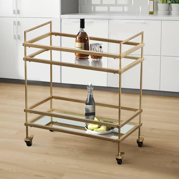 Modern Style Bar Cart with Tubular Iron Frame and 2 Mirrored Shelves ...