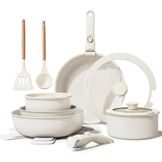 Ceramic Nonstick Cookware Set, 17-Piece Cookware Set, Removable Handles ...