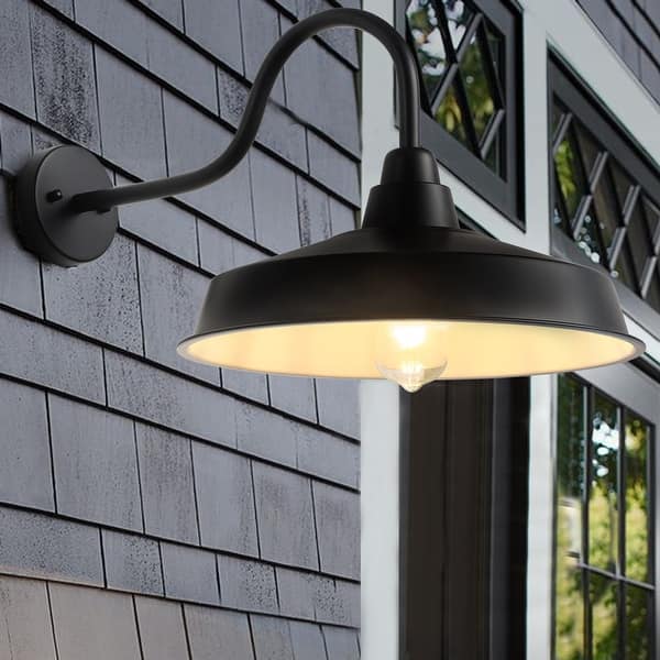 Modern 16 Inch Gooseneck Wall Mount Matte Black Barn Light Fixture ...
