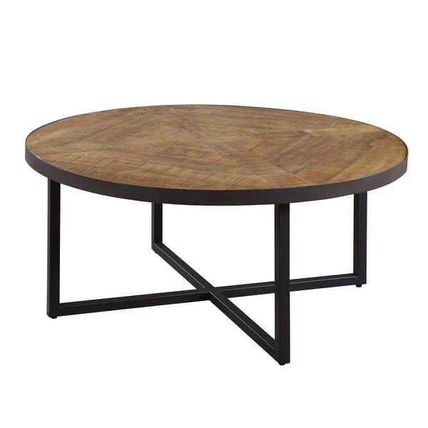Wallace & Bay Denton Antique Pine 36 Inch Round Coffee Table with Metal ...