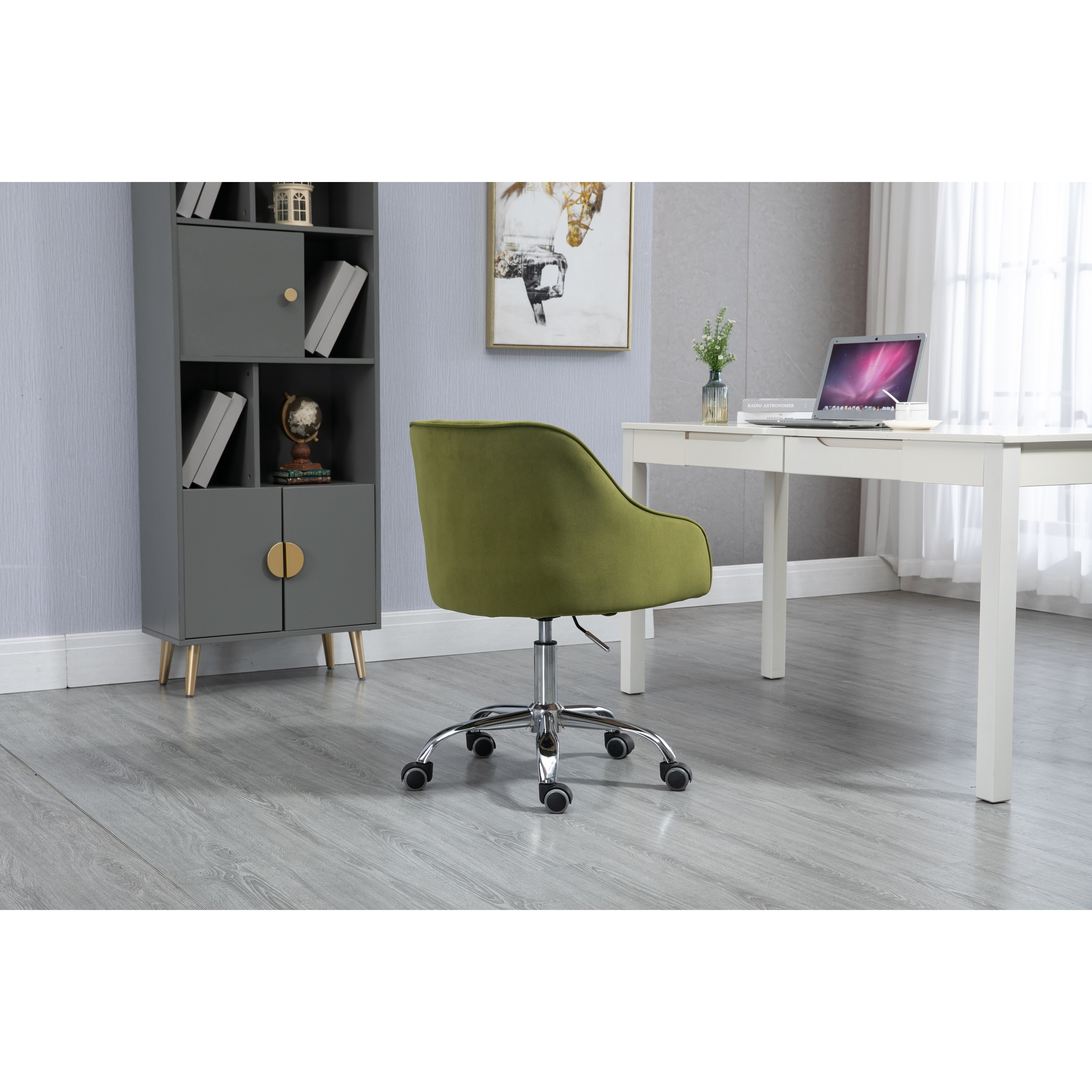 Velvet Adjustable Height Home Office Swivel Chair with Universal Wheel ...