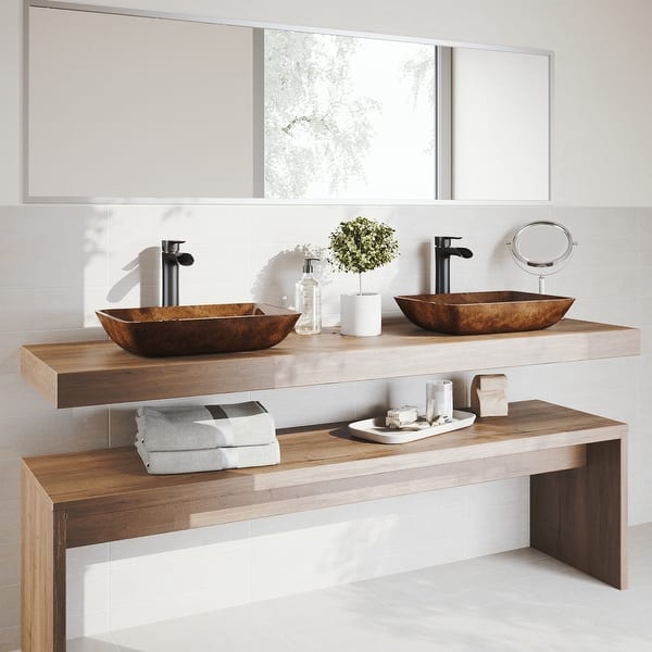 VIGO Russet Glass Vessel Bathroom Sink Set with Niko Vessel Faucet - On ...