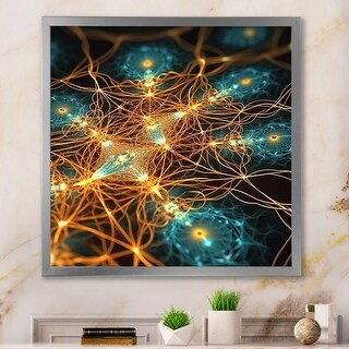 Designart "Infinity Matrix In Retro Turquoise And Gold" Fractals Framed ...