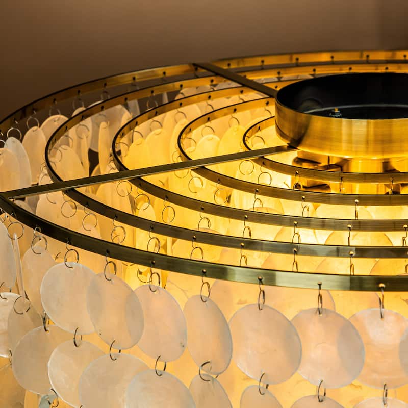 CraftHome 6-Light Unique/Statement Coastal Natural Capiz Shell Round ...