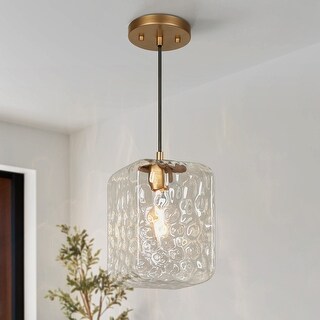 Modern 1-light Stain Gold Textured Glass Pendant Light Fixture ...