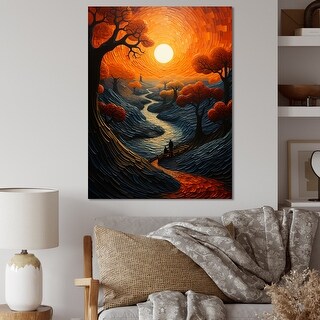 Designart "Teal Bold Rhythmic Illusion Landscape II" Op Art Canvas ...