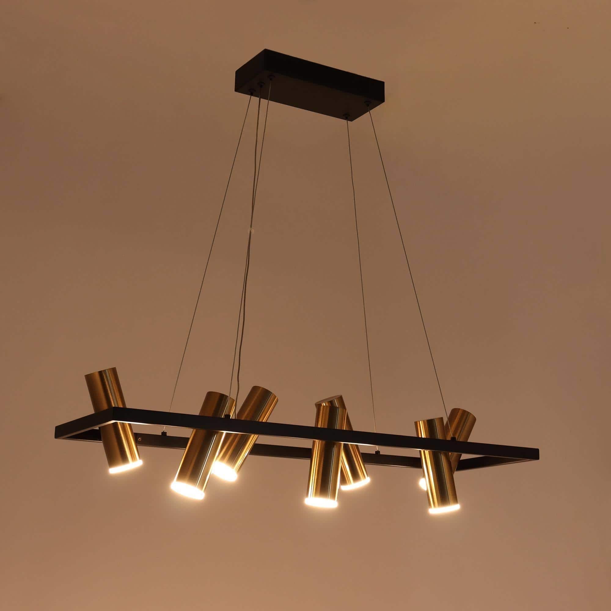 Modern 7-Light Black Gold LED Chandelier Rectangle Island Lights for ...