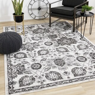Alpine Rug Co. - Emma Collection White/Grey Traditional Floral Rug ...
