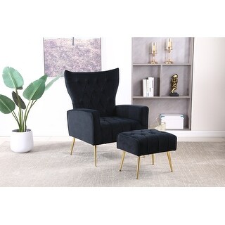 Livingroom Accent Chair & Ottoman Sets Comfy Black Velvet Armchair ...