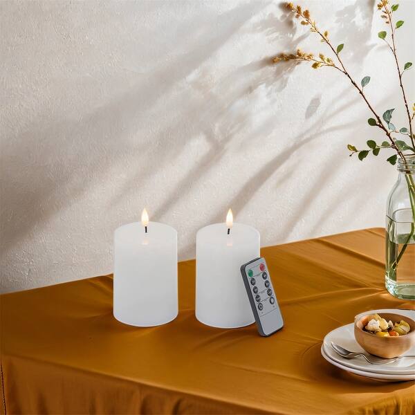 Set of 2 White LED Candles with Wick and Remote Control Timer, 3X4 ...