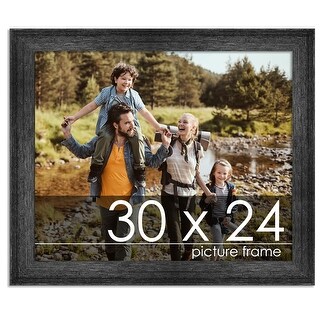 30x24 Distressed/Aged Black Wood Picture Frame - UV Acrylic, Foam Board ...