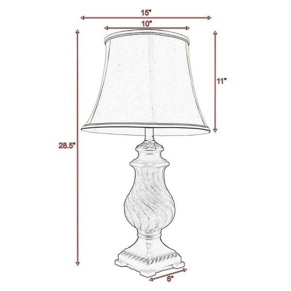 29 Inch Table Lamp, Traditional Round Beige Fabric Shade, Brown Plinth ...