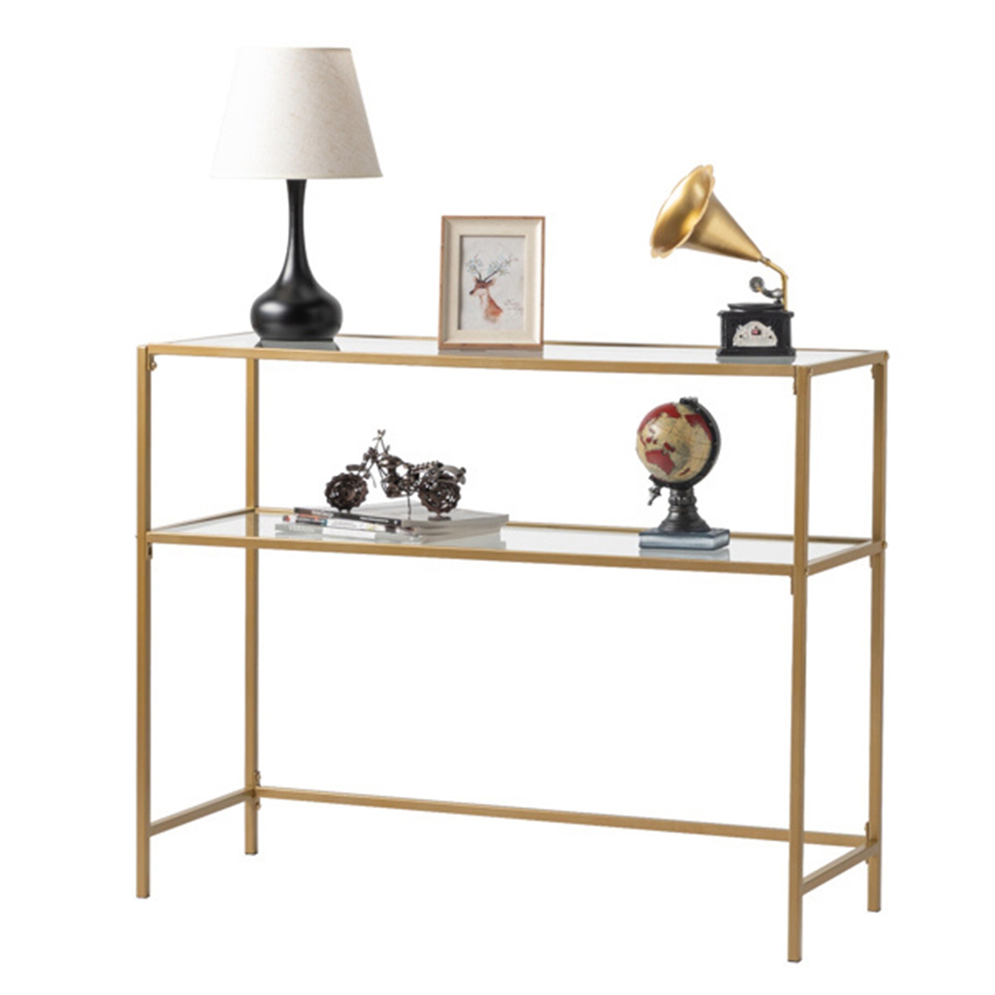 3-tier Console Table, Tempered Glass Tabletop & Metal Frame - 51.2" x ...