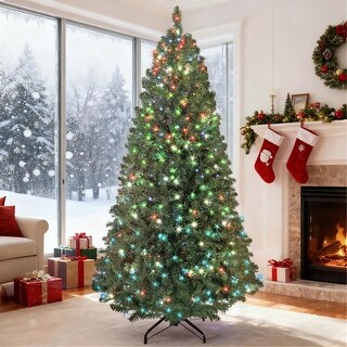 6ft Prelit Christmas Tree with 300 Multi-Color LEDs, Timer, and Easy ...