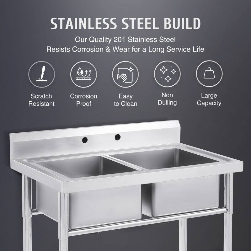 CO-Z Double-basin Utility Sink Free Standing Laundry Kitchen Sink ...