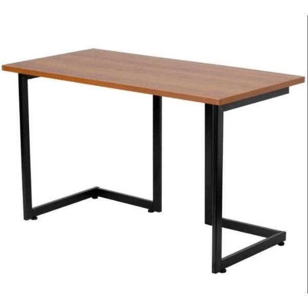 Modern Black Metal Frame Computer Desk with Cherry Wood Finish Top ...