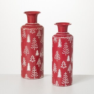 Sullivans Red Tree Motif Vase Multicolor 14.75"H Metal Set of 2 - 5.25 ...