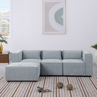Modular L-Shape Sectional Sofa Chenille Upholstered 4-Seater Sofa - Bed ...