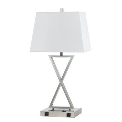 60 X 2 Watt Metal Night Stand Lamp with 2 Power Outlets, White and ...