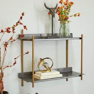 CosmoLiving by Cosmopolitan Gray Metal 2 Shelves Wall Shelf - 24"W, 21 ...