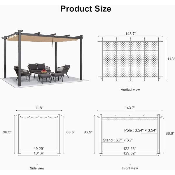 PURPLE LEAF Gazebo Outdoor Retractable Modern Yard Metal Grape Trellis ...