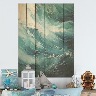 DESIGN ART "Ocean Teal Wave Expression" Coastal Waves Wood Wall Art ...