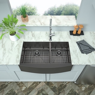 33"x21" Stainless Steel Farm Sink Gunmetal Black Undermount Apron Front ...