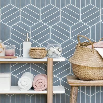 Merola Tile Palm Linear Hex Blue 6" x 7" Porcelain Floor and Wall Tile ...