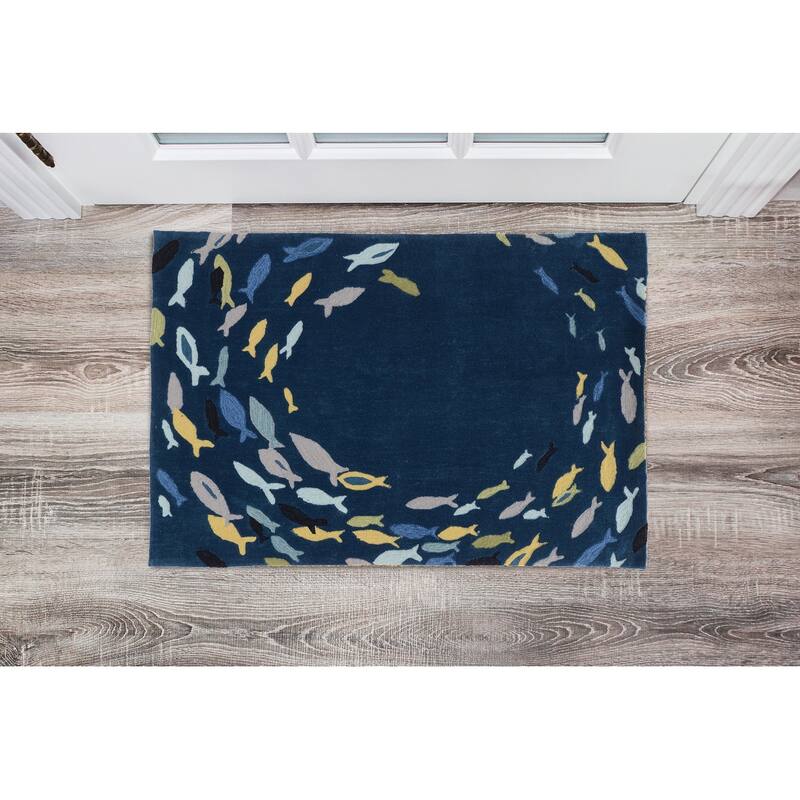 Trinity Fish Navy/Multi Area Rug - 2' x 3' - Overstock - 22839684