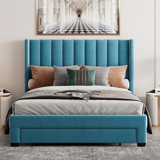 Velvet Storage Bed, Bed Upholstered Platform Bed Frame with Large ...