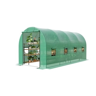 Garvee Tunnel Walk-In Greenhouse, 15 x 6.5 x 6.5 ft, Galvanized Steel ...