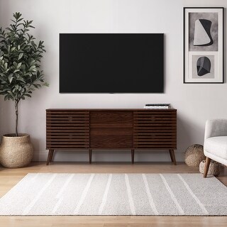 Walnut TV Stand with Slatted Doors for TVs up to 65'' - Bed Bath ...