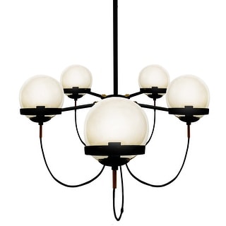 Colby Glass Globe Chandelier, Black with Cognac Glass - 5 Light - Bed ...