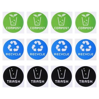 Recycle Trash Sticker, 12 Pack 4 Inch Self-Adhesive Garbage Recycling ...