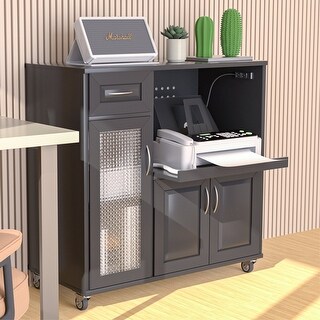 35''W Printer Stand Office Storage Cabinet With Pull-Out Tray & Built ...