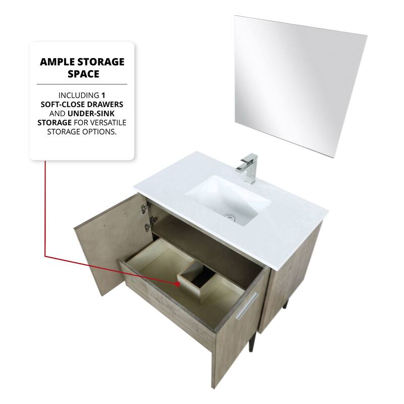 Lancy 36 in W x 20 in D Rustic Acacia Bath Vanity, White Quartz Top and ...