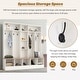 Wide Hall Tree Coat Rack Entryway Storage Bench Display Cabinet, White ...