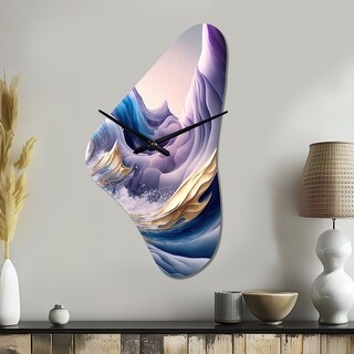Blue, Gold And Purple Splash Paint IV - Abstract Spirals Wall Clock in ...
