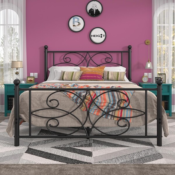 VECELO Metal Bed Frame with High Headboard and Footboard Platform Beds with Heavy Duty Mattress Foundation On Sale Bed Bath Beyond 37568961