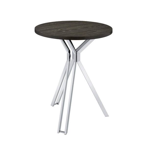 Wood Top Round Bar Table with Metal Base in Dark Oak and Chrome - Bed ...
