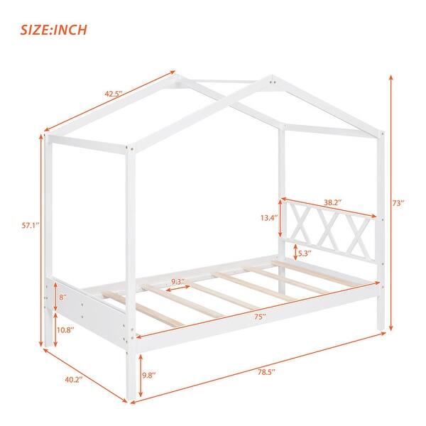 Twin Size Pine Wood House Bed Easy Assemble Daybed Frame with X-Shaped ...