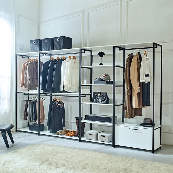 Fiona White Freestanding Walk in Wood Closet System with Metal Frame ...