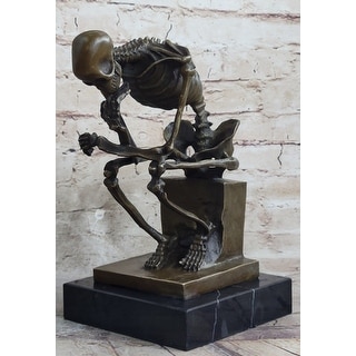 Hot Cast Bronze Skeleton Thinker Thinking Man Memento Mori Sculpture ...