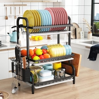 3-Tier Large Capacity Drying Rack with Utensil Holder for Kitchen - Bed ...