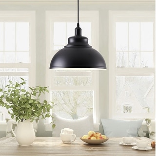 2 Pack Industrial Pendant Light With Black Metal Dome Lamp Shade - On ...