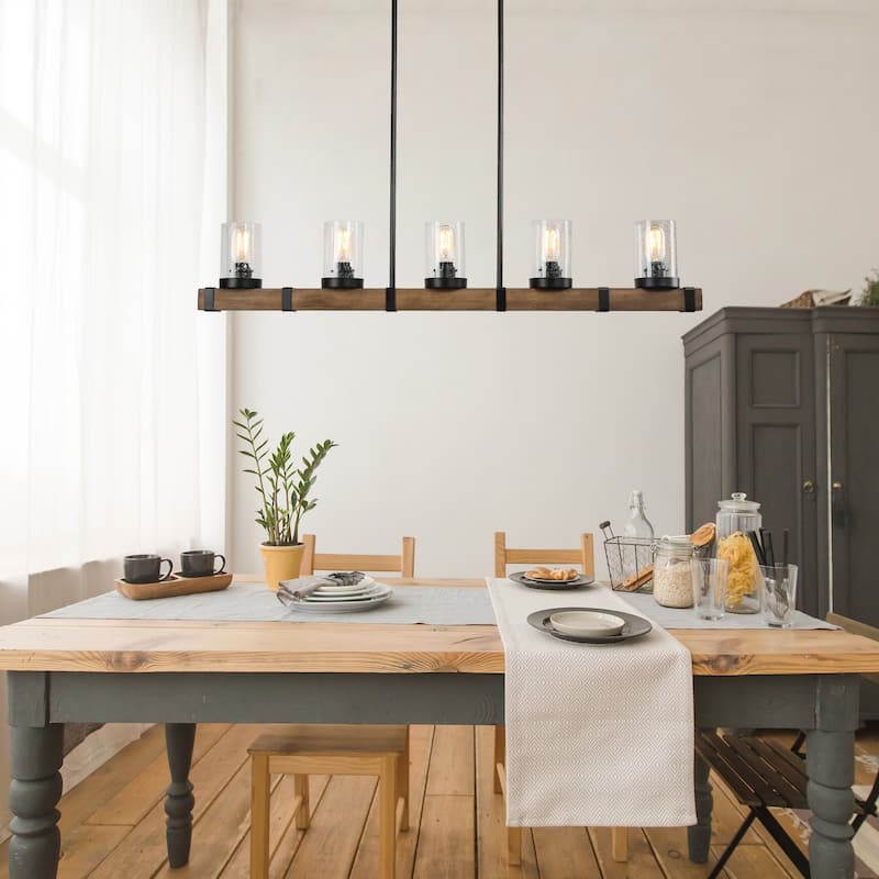 The Gray Barn Modern Farmhouse Linear Wood 5-Light Island Pendant ...