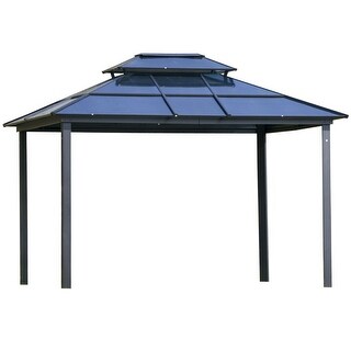 10x12 Hardtop Gazebo Canopy with Polycarbonate Double Roof,Netting and ...